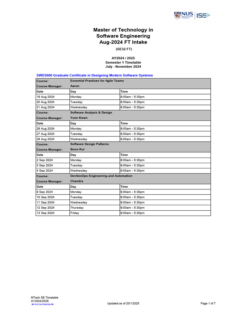 SE32 FT Student Timetable (AY2024 - 2025) V7.0 | PDF | Data ...