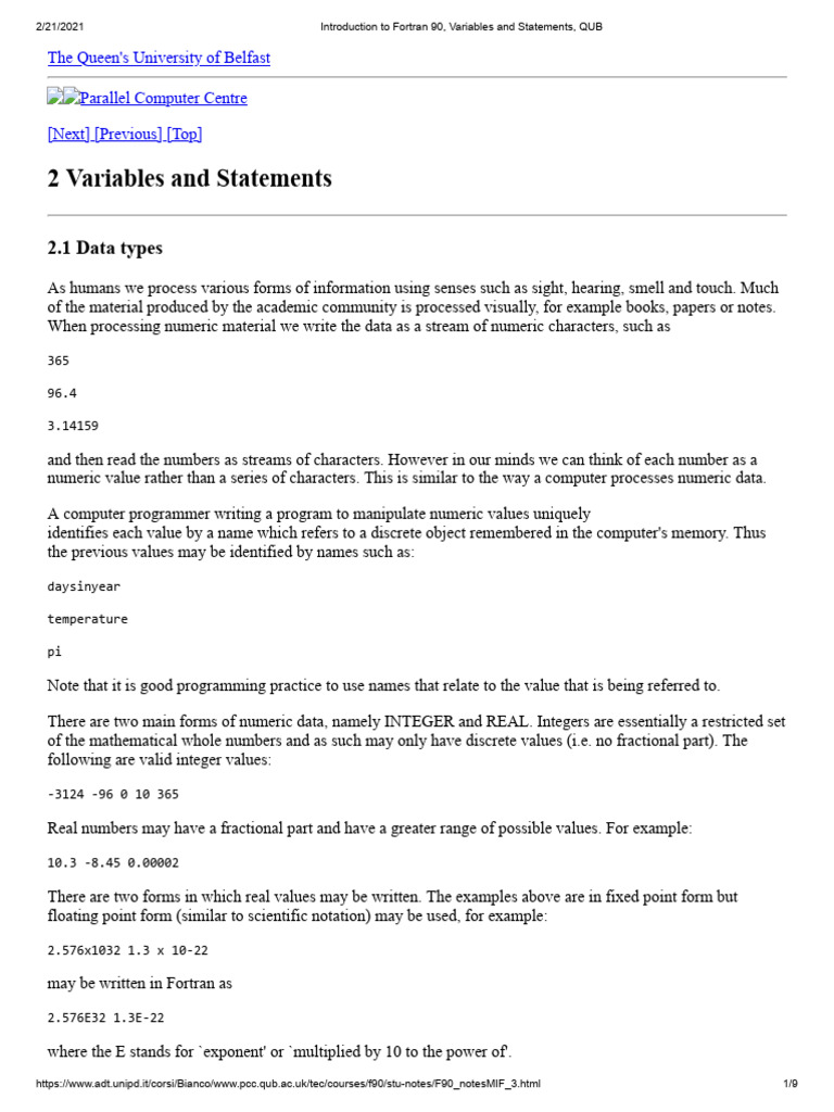 Introduction To Fortran 90 Variables and Statements QUB | PDF | Parameter (Computer Programming ...
