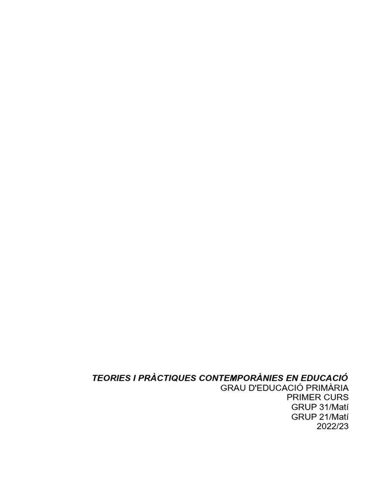 Programa - Teories I Pràctiques Contemporànies en Educació, 2022-23 | PDF