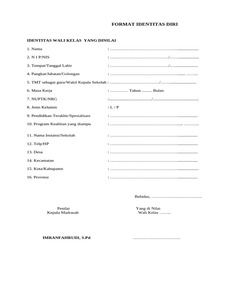 Format Identitas Wali Kelas Sekolah | PDF