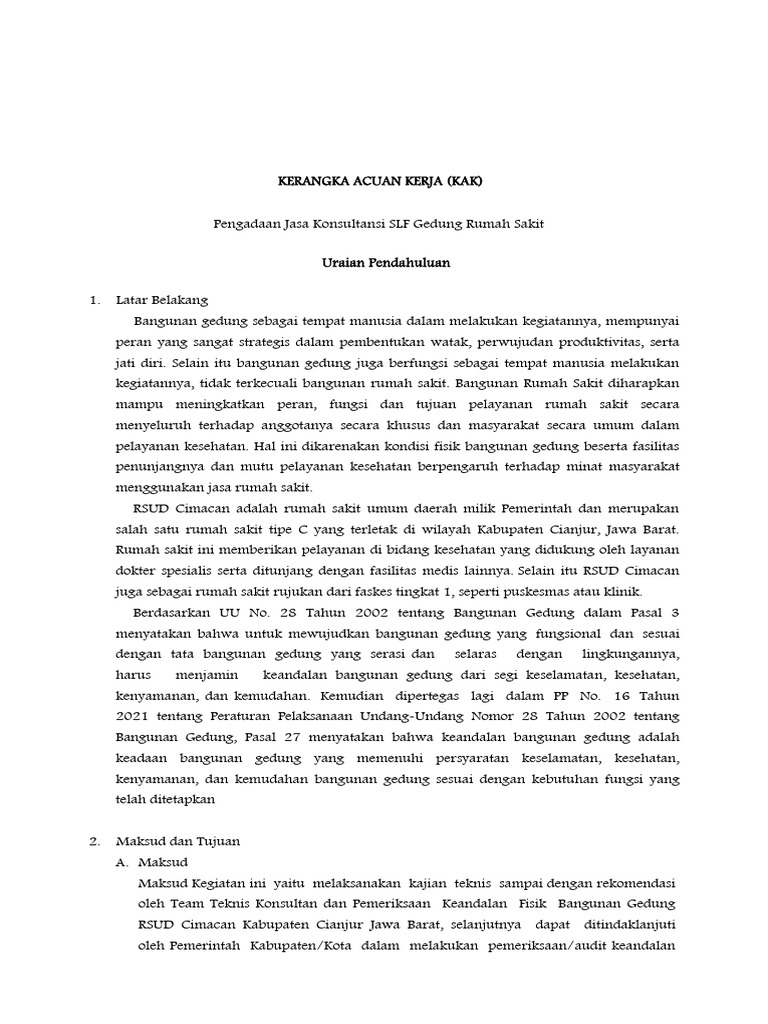 KAK SLF GEDUNG RSUD CIMACAN L.Ulang. (1) | PDF