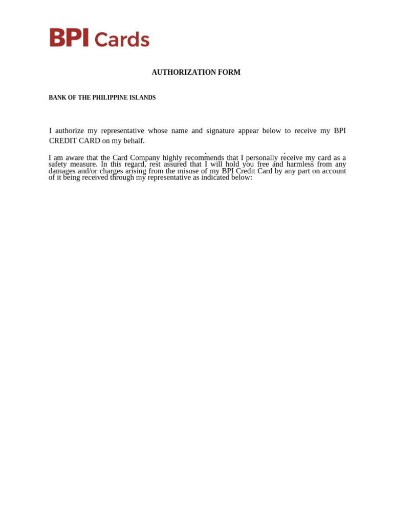 BPI Credit Card Authorization Form | PDF