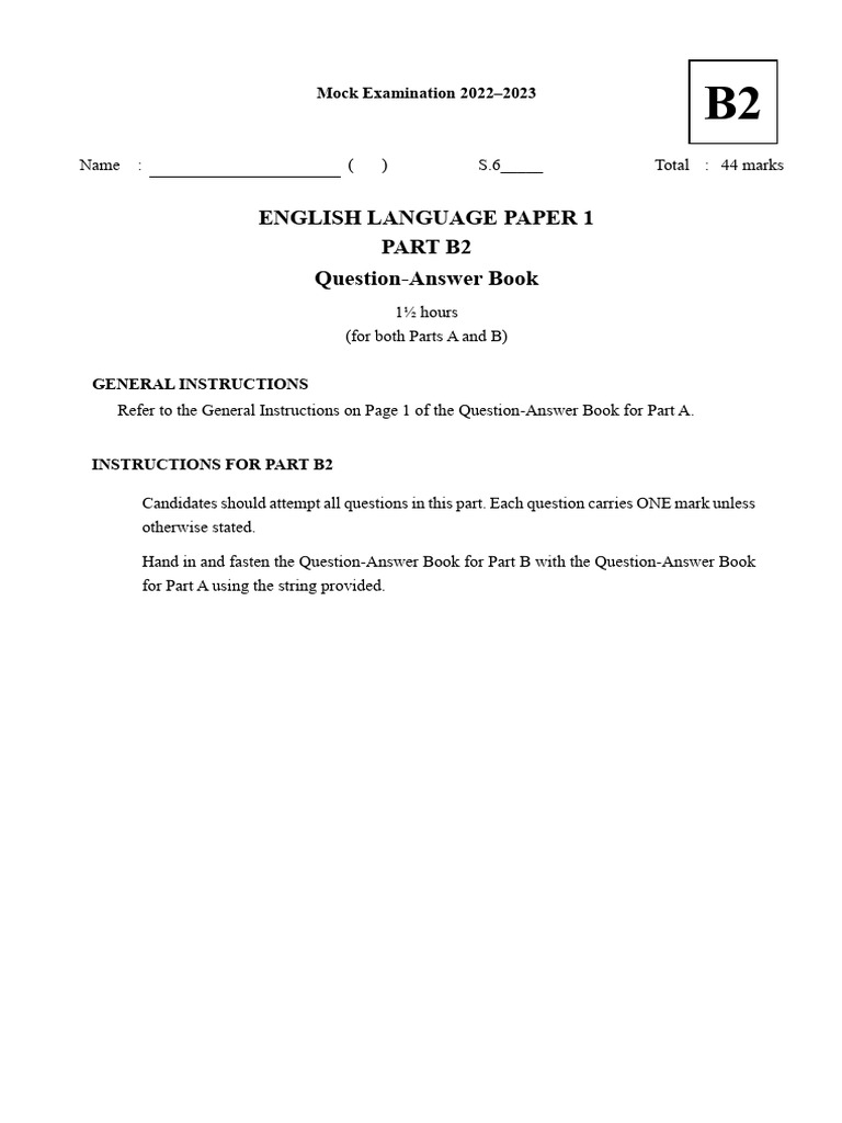 Mock - Paper 1 - QA - Part - B2 | PDF | Human Communication