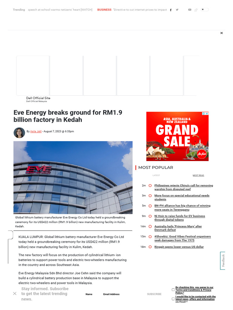 Eve Energy Breaks Ground For RM1.9 Billion Factory in Kedah | PDF ...