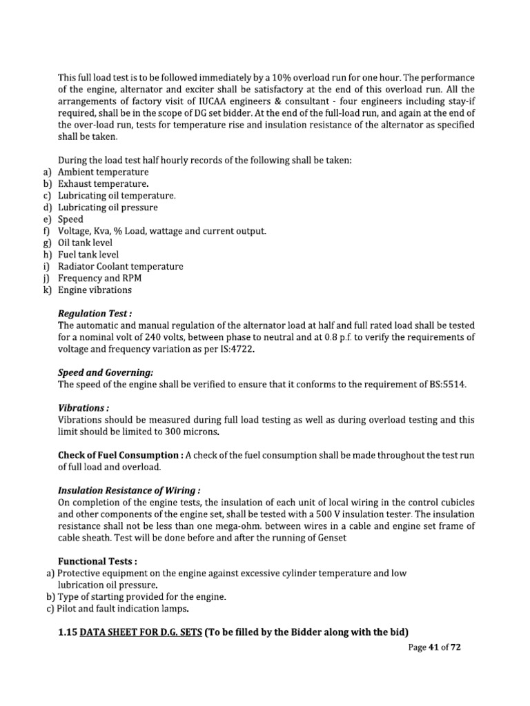DG Set Datasheet | PDF