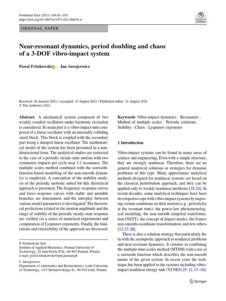 Near-Resonant Dynamics, Period Doubling and Chaos of A 3-DOF Vibro ...