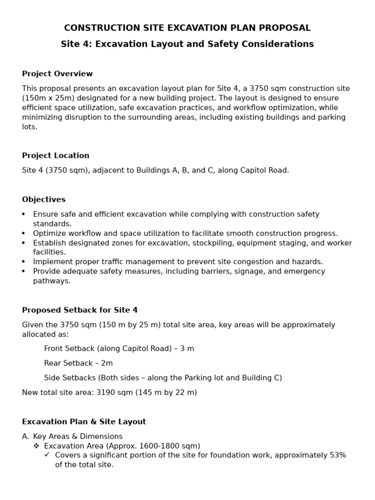 Construction Site Excavation Plan Proposal of Site 4 | PDF | Safety ...