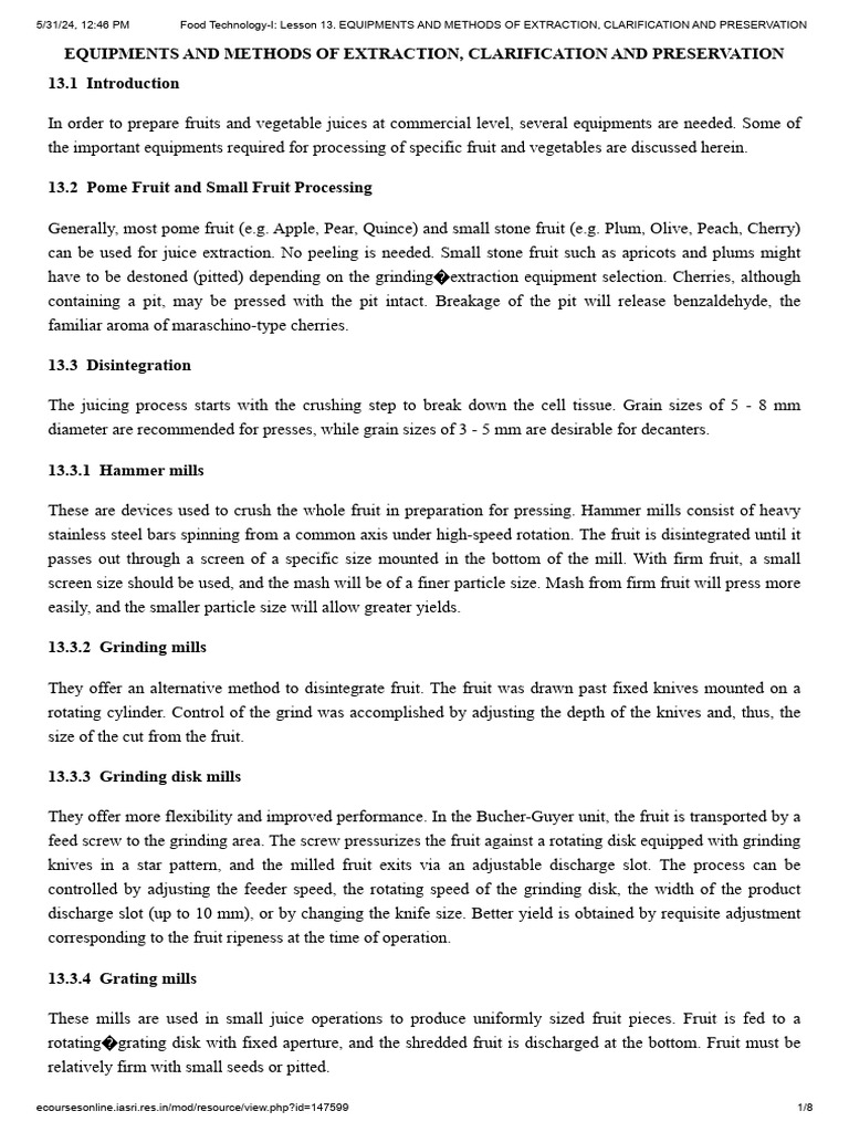 Food Technology-I - Lesson 13. Equipments and Methods of Extraction ...