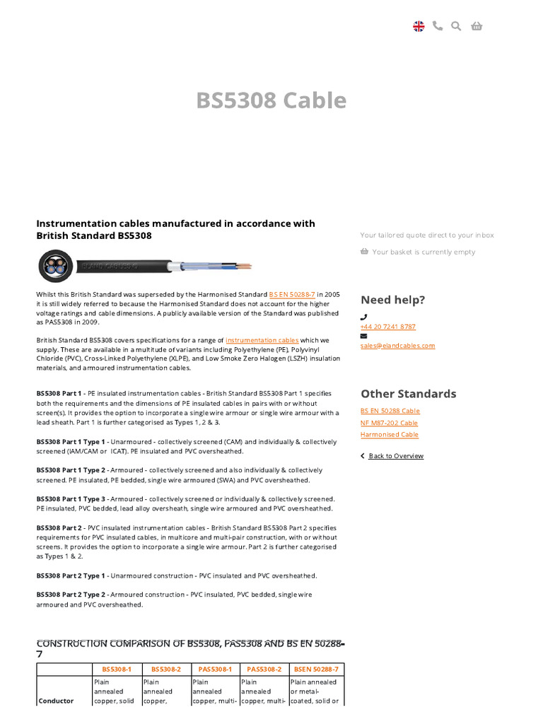 BS5308 Cable - PAS5308 Cable - Eland Cables | PDF