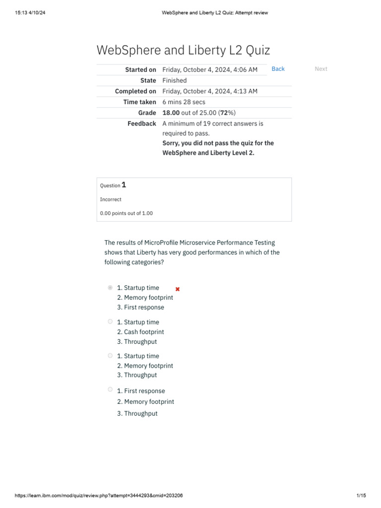 WebSphere & Liberty L2 Quiz Results | PDF | Cloud Computing | Software Development