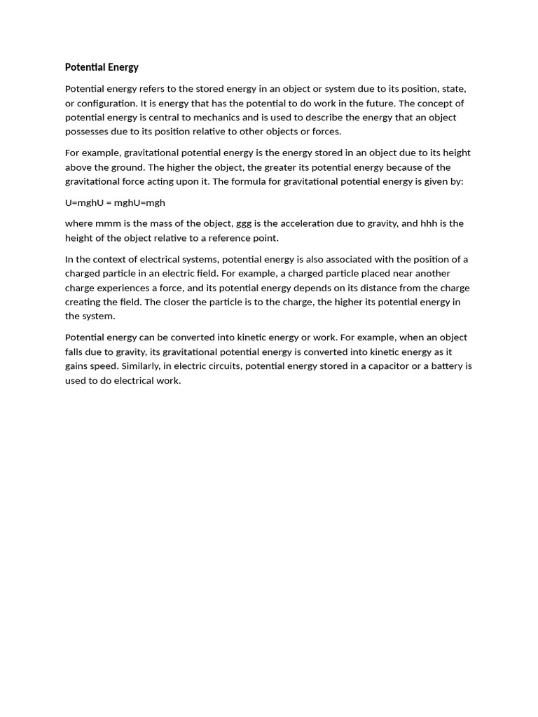 Understanding Potential Energy Concepts | PDF
