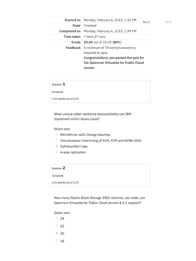 Spectrum Virtualize For Public Cloud Level 2 Quizz Pdf