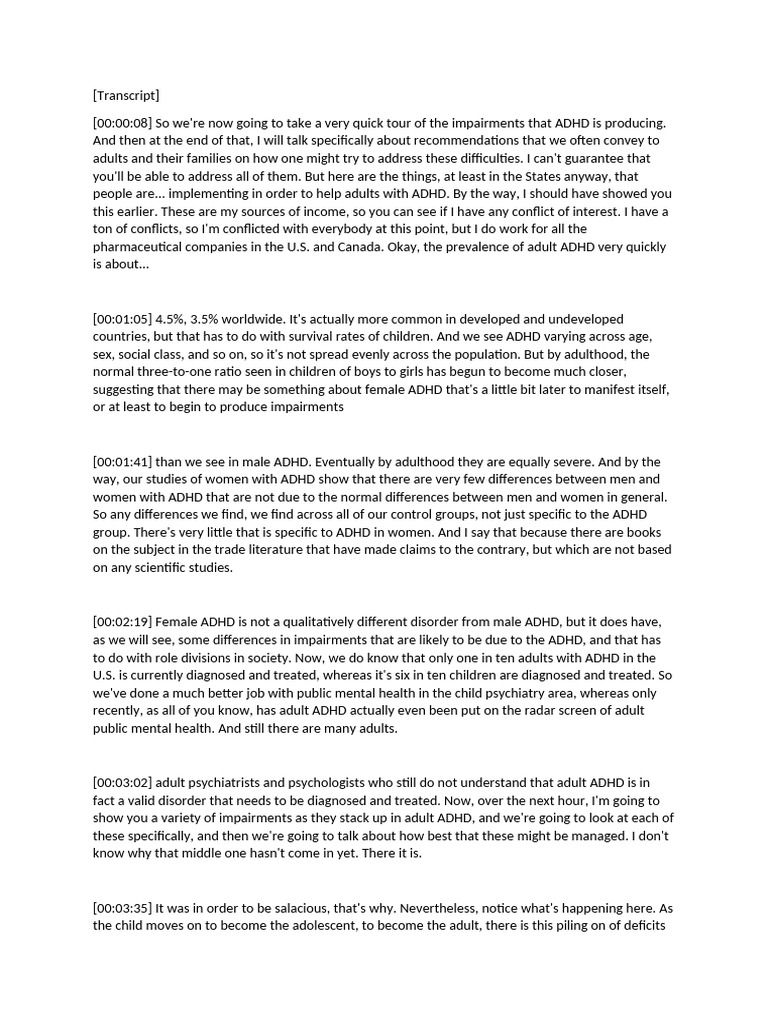 Transcript Adhd Executive Functioning Part 2 Pdf Attention