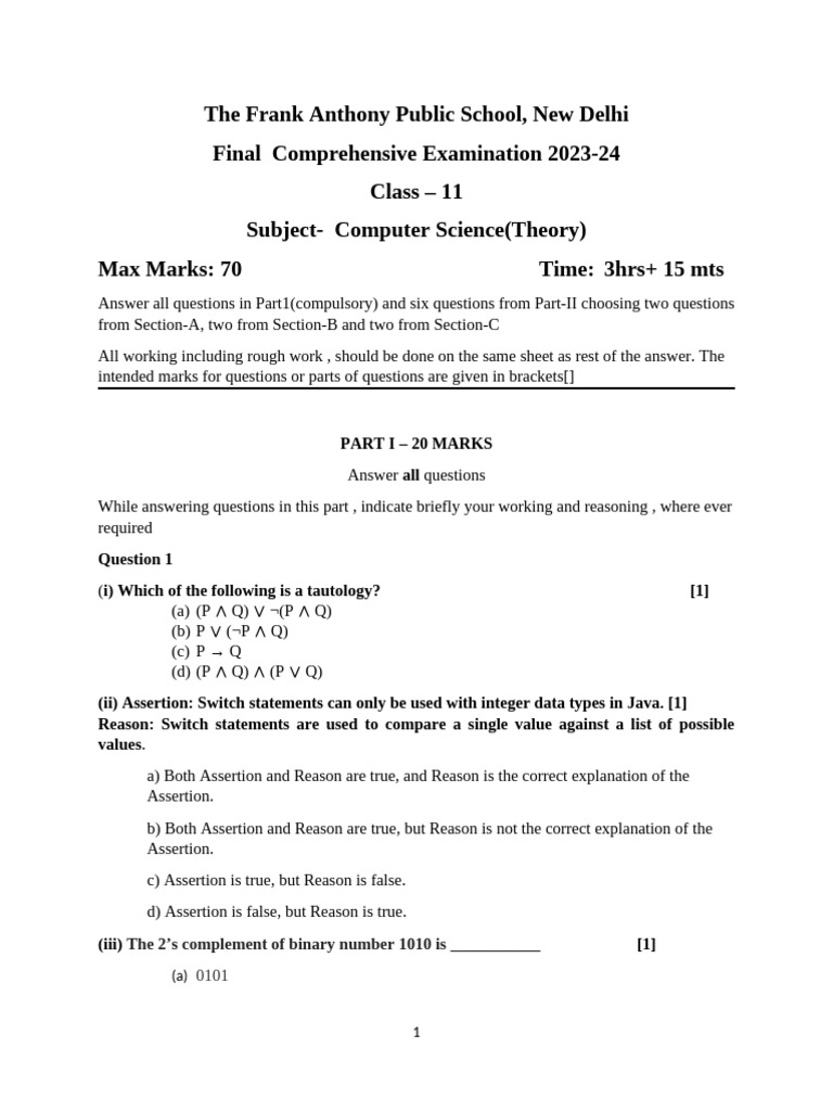 Comp Theory Paper Class 11 - Final - 2023-24 | PDF | Method (Computer Programming) | Constructor ...