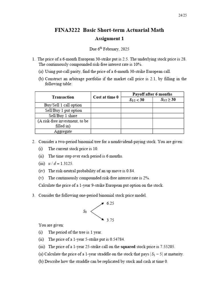 FINA3287 Assignment 1 (24-25) | PDF | Option (Finance) | Investing