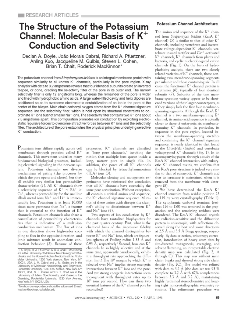 Potassium Channel Structure and Function | PDF | Ion Channel | Alpha Helix
