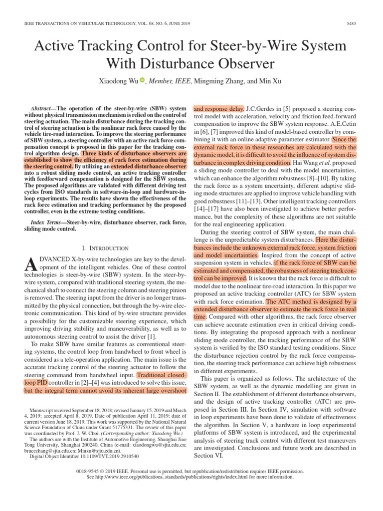 Active Tracking Control for Steer-by-Wire | PDF | Control Theory | Force