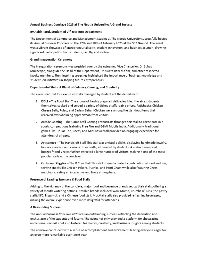 Annual Business Conclave | PDF | Food And Drink | Food And Drink ...