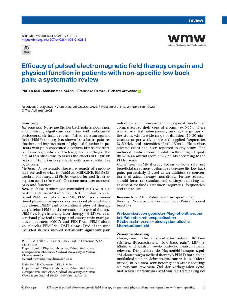 PEMF Therapy for Non-Specific Low Back Pain | PDF | Physical Therapy ...