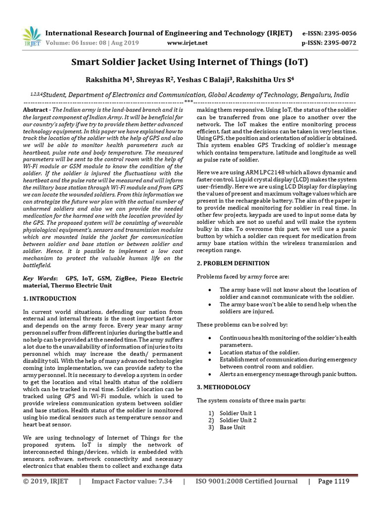 Smart Soldier Jacket Using Internet of Things (IoT) | PDF | Internet Of ...