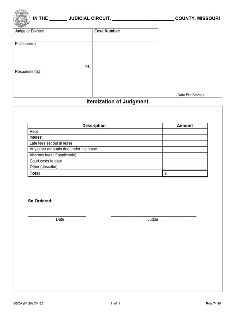 CV125 Itemization of Judgment | PDF