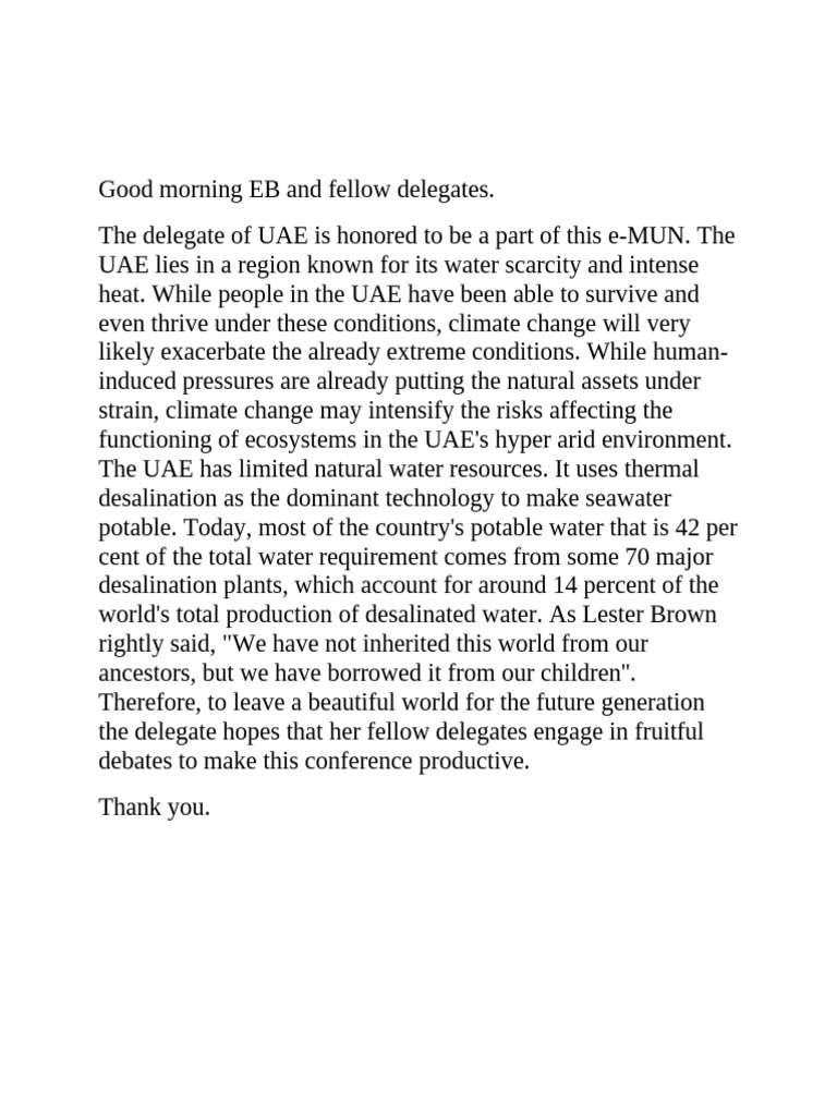 MUN Opening Speech - Edited | PDF