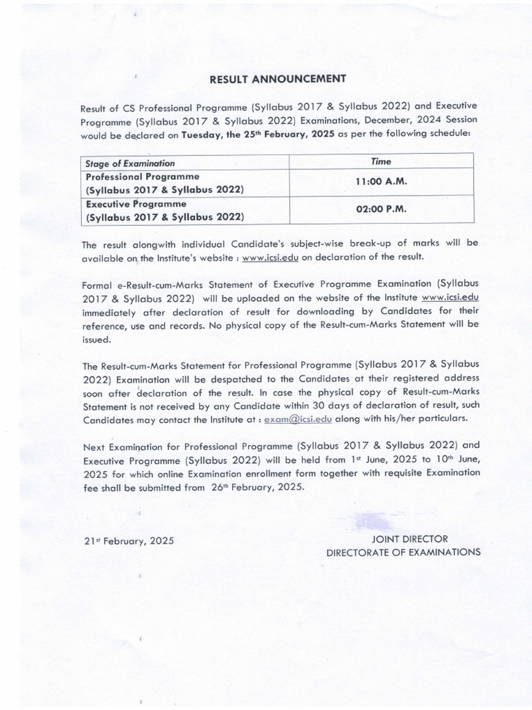 Result Announcement Dec2024 | PDF