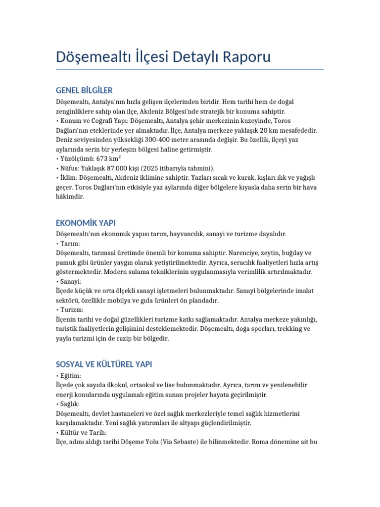 Dosemealti Ilcesi Detayli Raporu | PDF