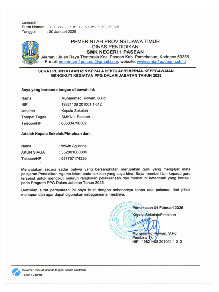 SK Izin Kepsek Sekolah | PDF