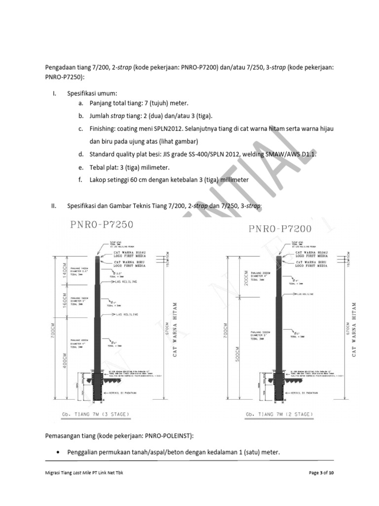 Spesifikasi Tiang Last Mile Link Net | PDF