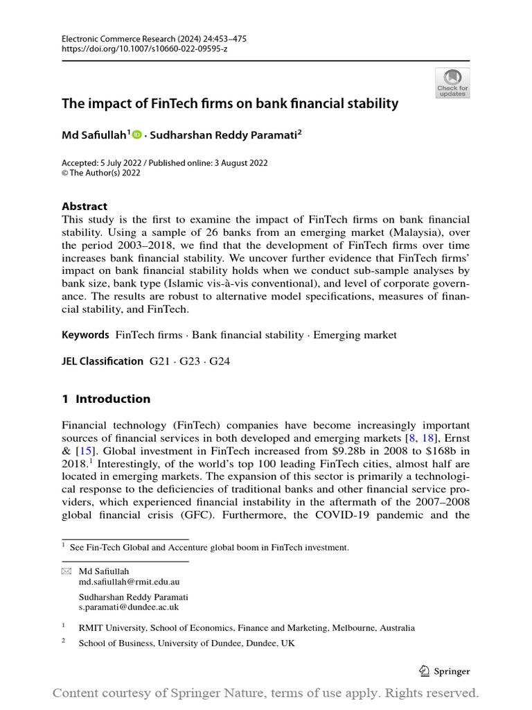 The Impact of FinTech Firms On Bank Financial Stab | PDF | Loans | Banks