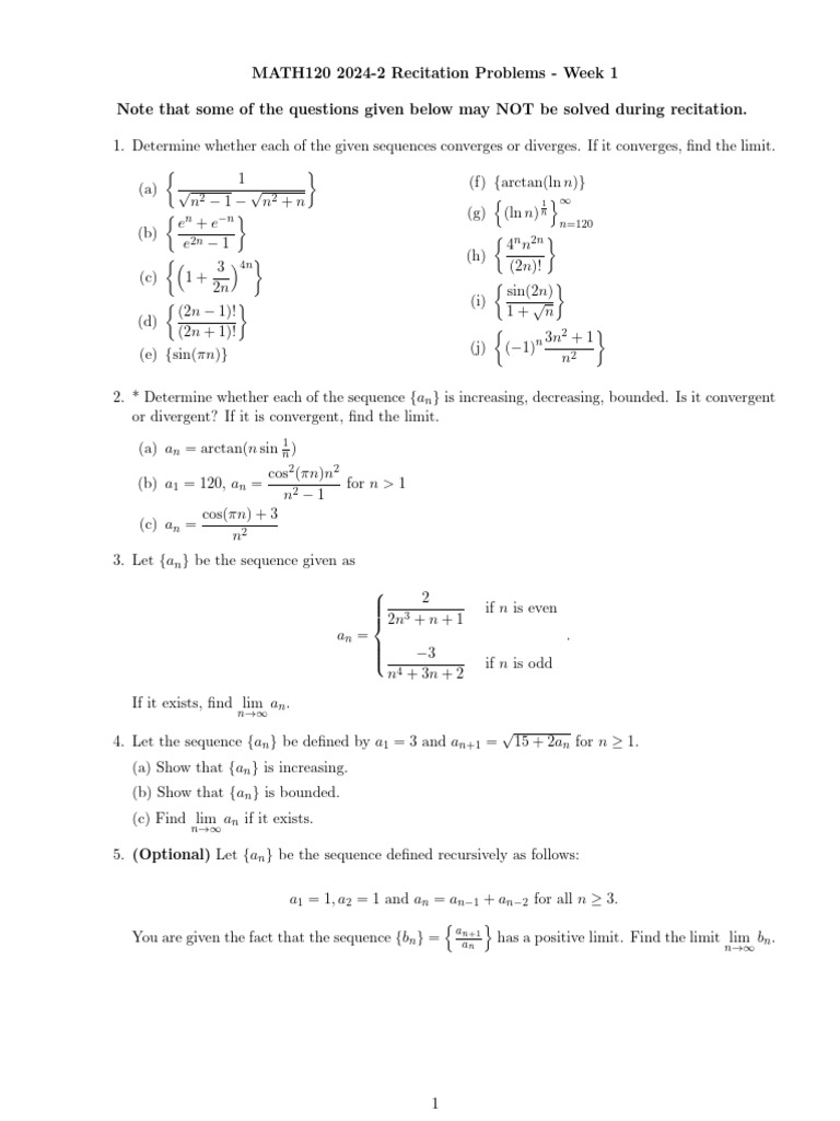 MATH120__2025_Spring__Recitation_1 (1) | PDF | Sequence | Mathematical Analysis