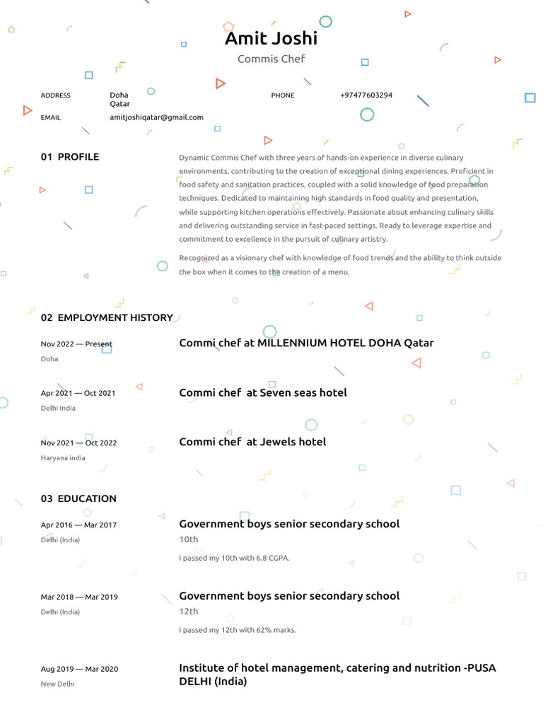 Amit Joshi - Commis Chef | PDF