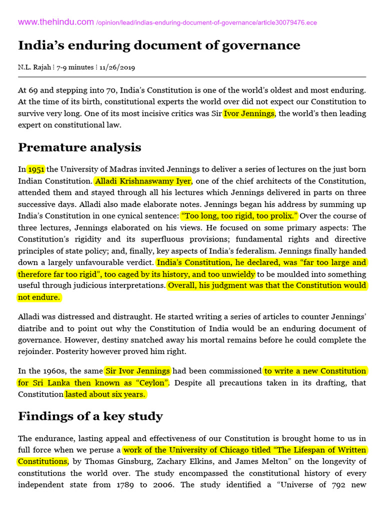 124061 Classroom 1 Constitution Indias Enduring Document of Governance ...