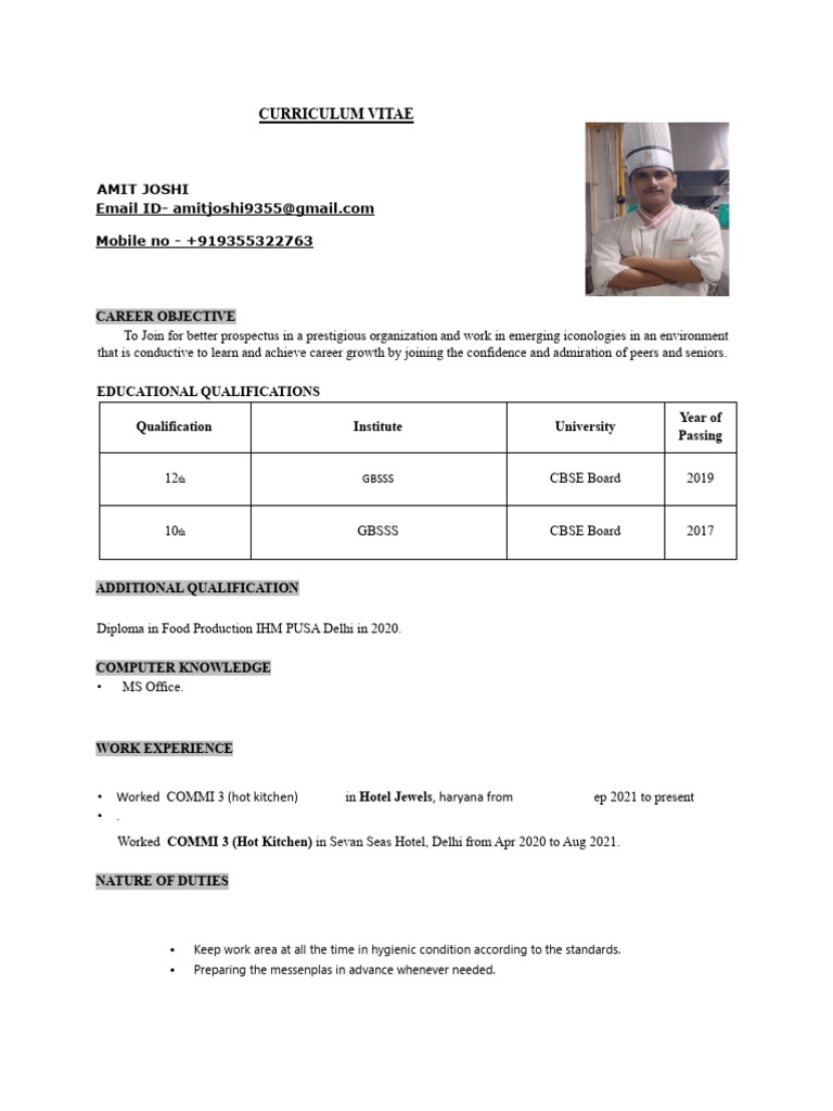 Curriculum Vitae Amit(1)(1)-Converted (1) (1) | PDF | Chef