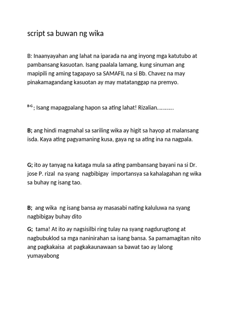 Script Sa Buwan NG Wika | PDF