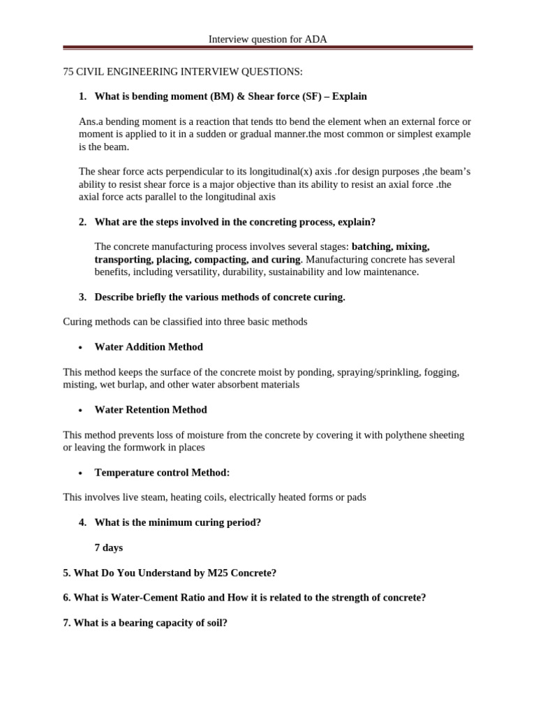 Civil Engineering Interview Prep | PDF | Concrete | Buckling