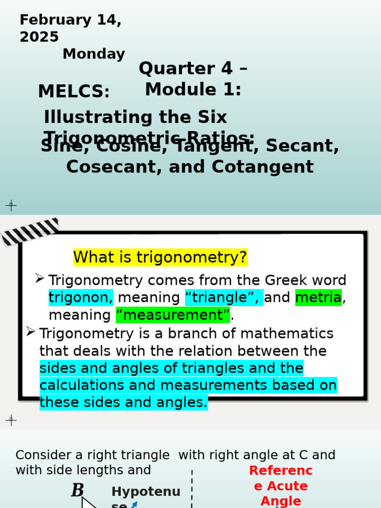 Q4 MODULE I A TRIGONOMETRIC RATIOS PPT Final | PDF | Trigonometric ...