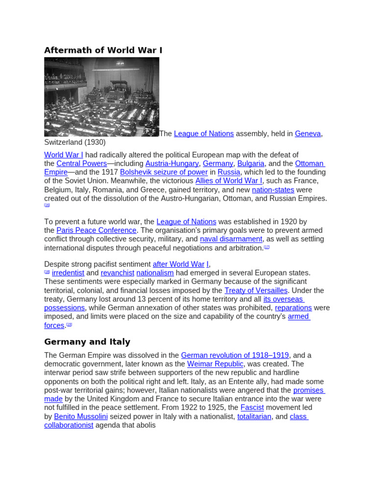 Aftermath of World War I | PDF