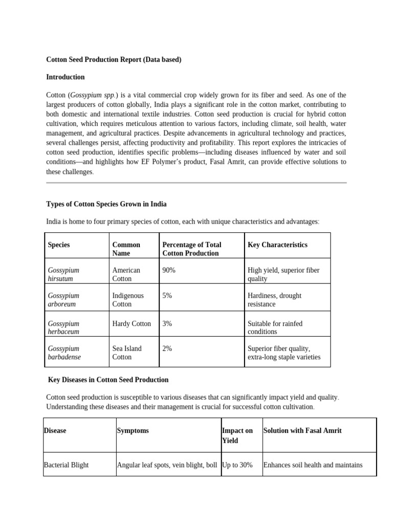 Cotton Seed Production Report (Data Based) | PDF | Agriculture | Cotton