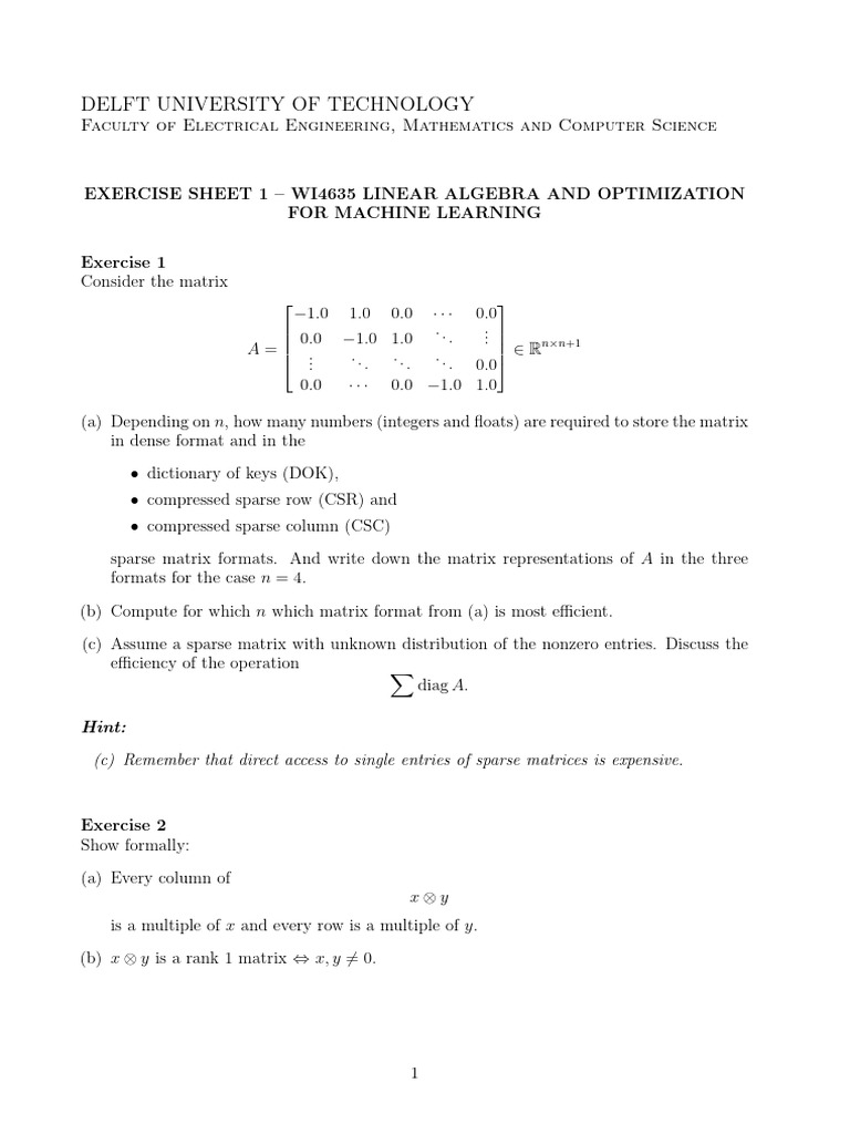 Exercise Sheet 1 | PDF | Matrix (Mathematics) | Eigenvalues And ...