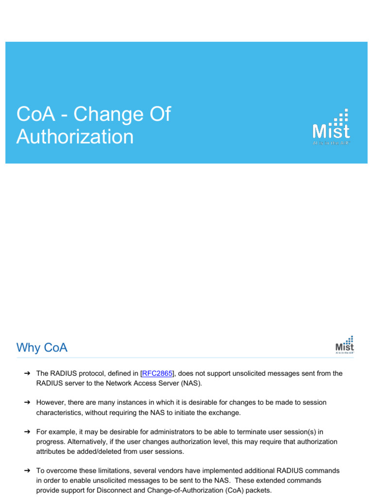 COA Change of Authorization | PDF | Radius | Internet Standards