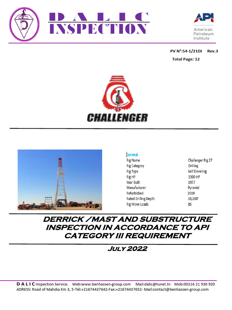 API CAT III Inspection Certificat RIG 27 - August 2022 | PDF ...