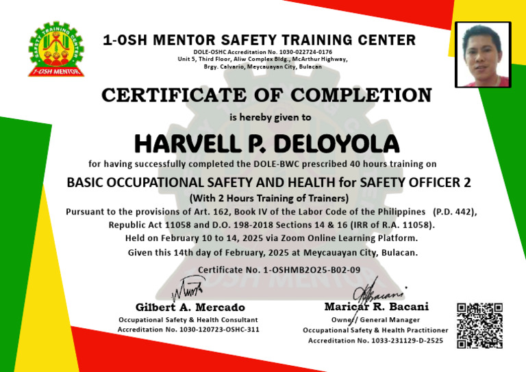 BOSH Training Certificate for SO2 | PDF