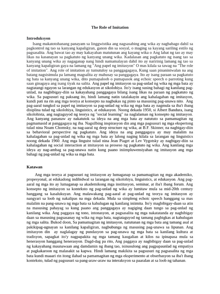 The Role of Imitation | PDF