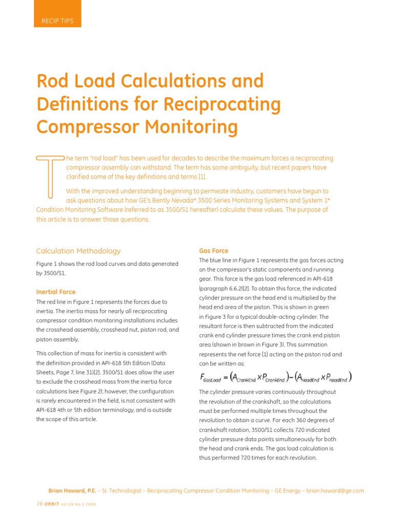 Rod Load Calculations and Def Int Ions For Reciprocating Compressor Monitoring | PDF | Piston ...