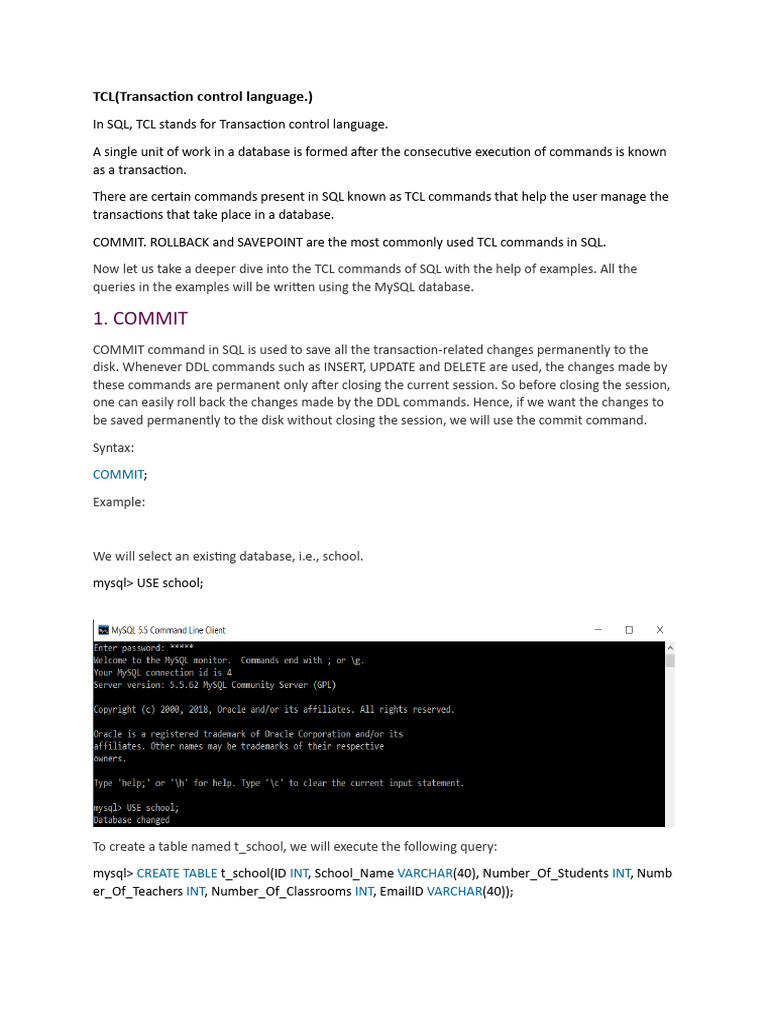 TCL | PDF | Database Transaction | Sql