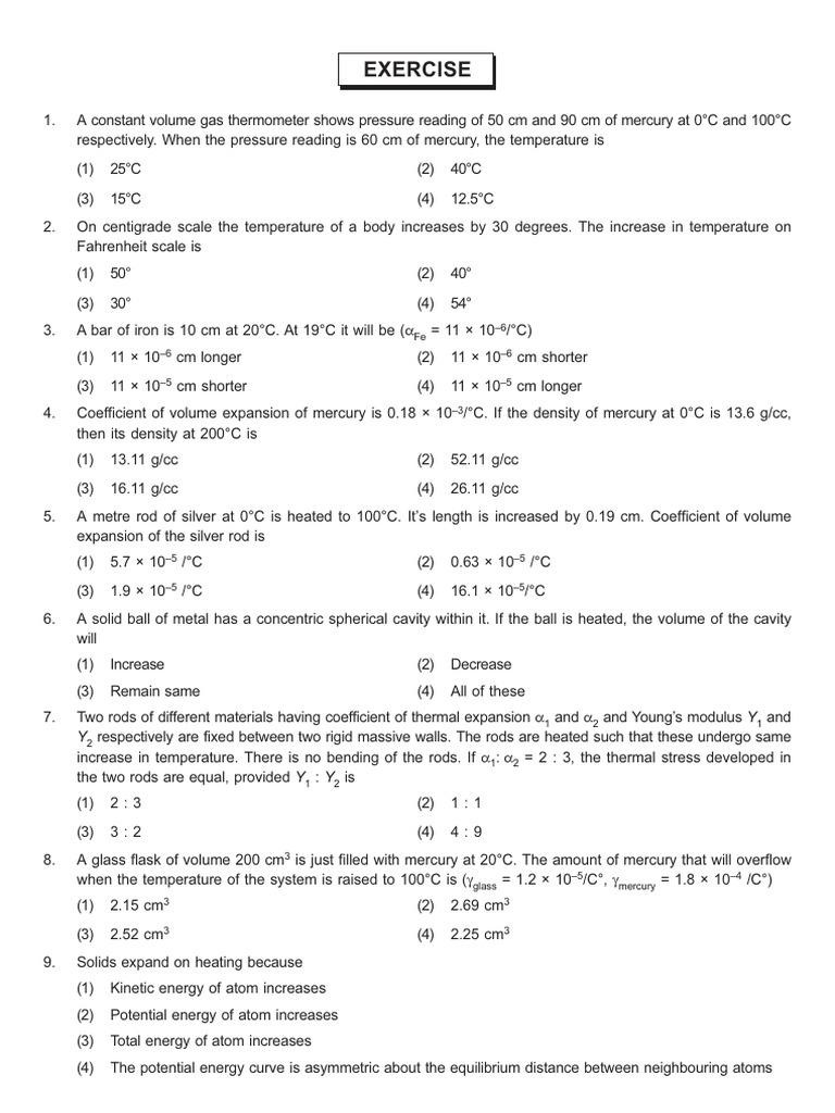 Thermal Expansion and Heat Transfer Exercises | PDF | Thermal Expansion ...