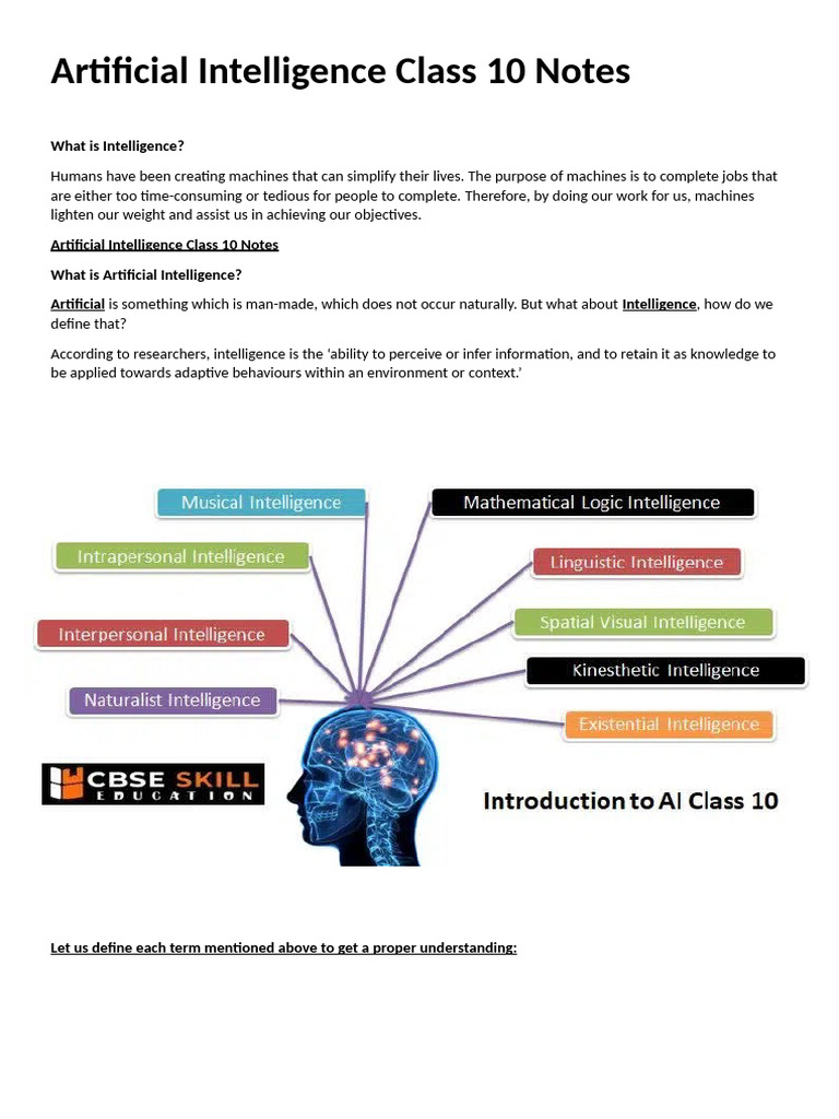 Artificial Intelligence Class 10 Notes | PDF | Artificial Intelligence ...