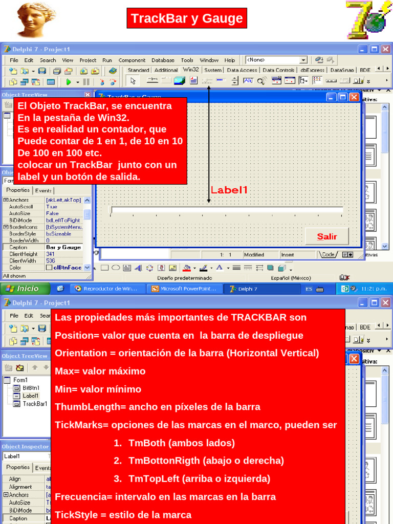 Configuración de TrackBar y Gauge en Win32 | PDF